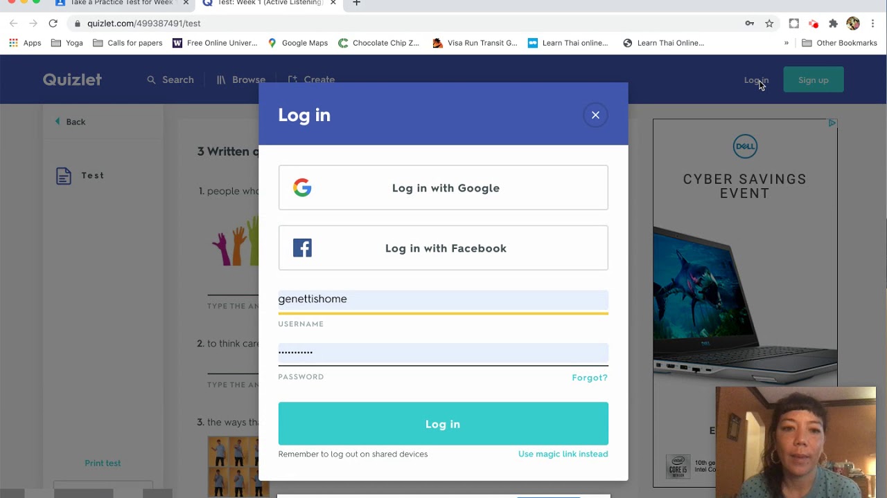 Logging into Quizlet for vocabulary assignments in Google Classroom ...
