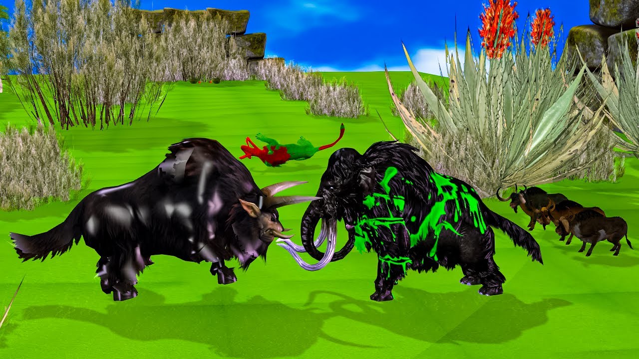 evil black bull vs buffalo animals fight saves black mammoth elephant ...