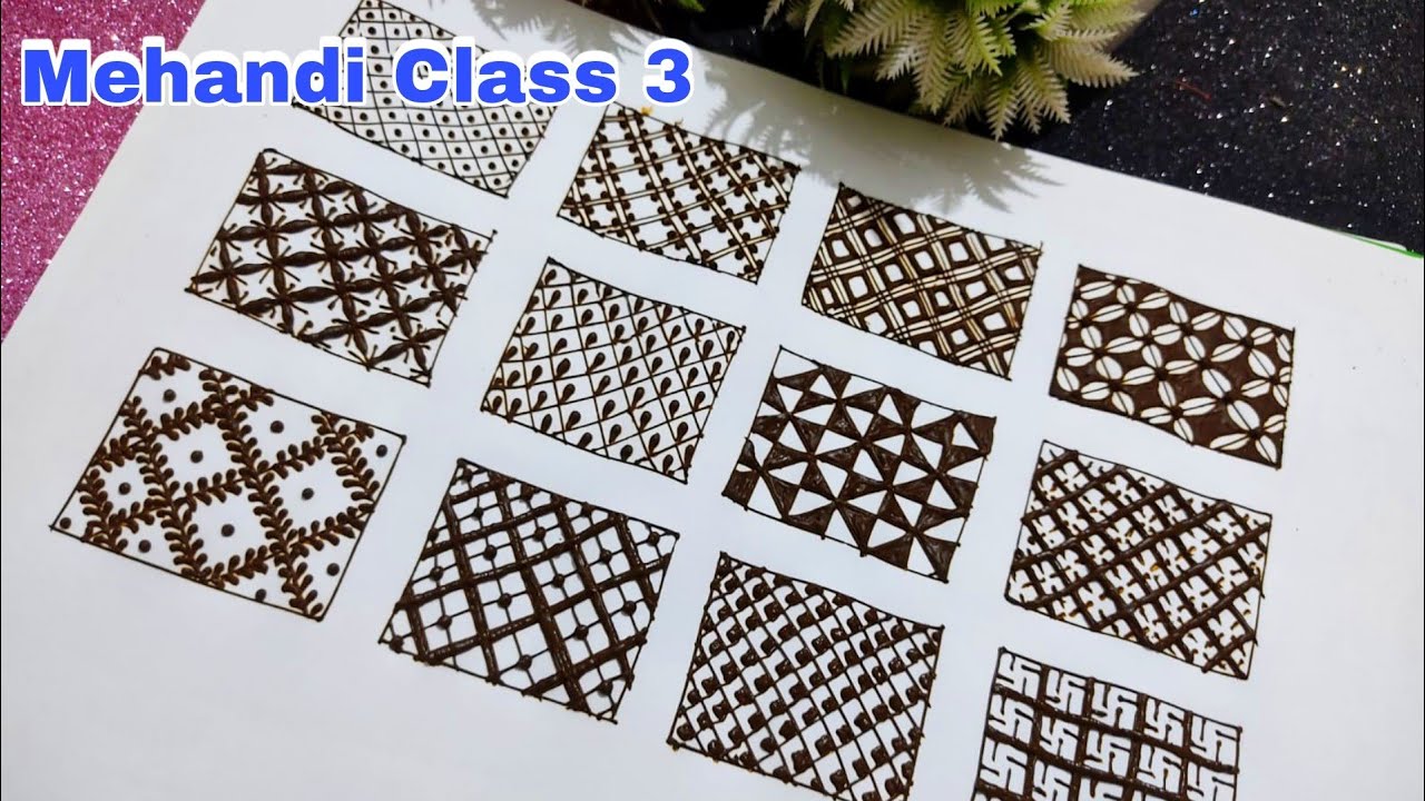 Mehandi Class 3 || Different types of chex design mehndi || step by ...