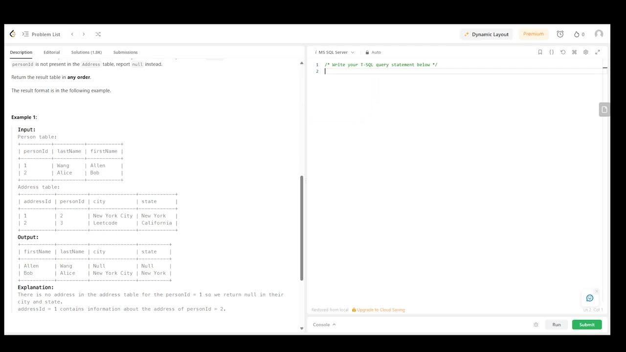 Leetcode 175. Combine Two Tables - YouTube