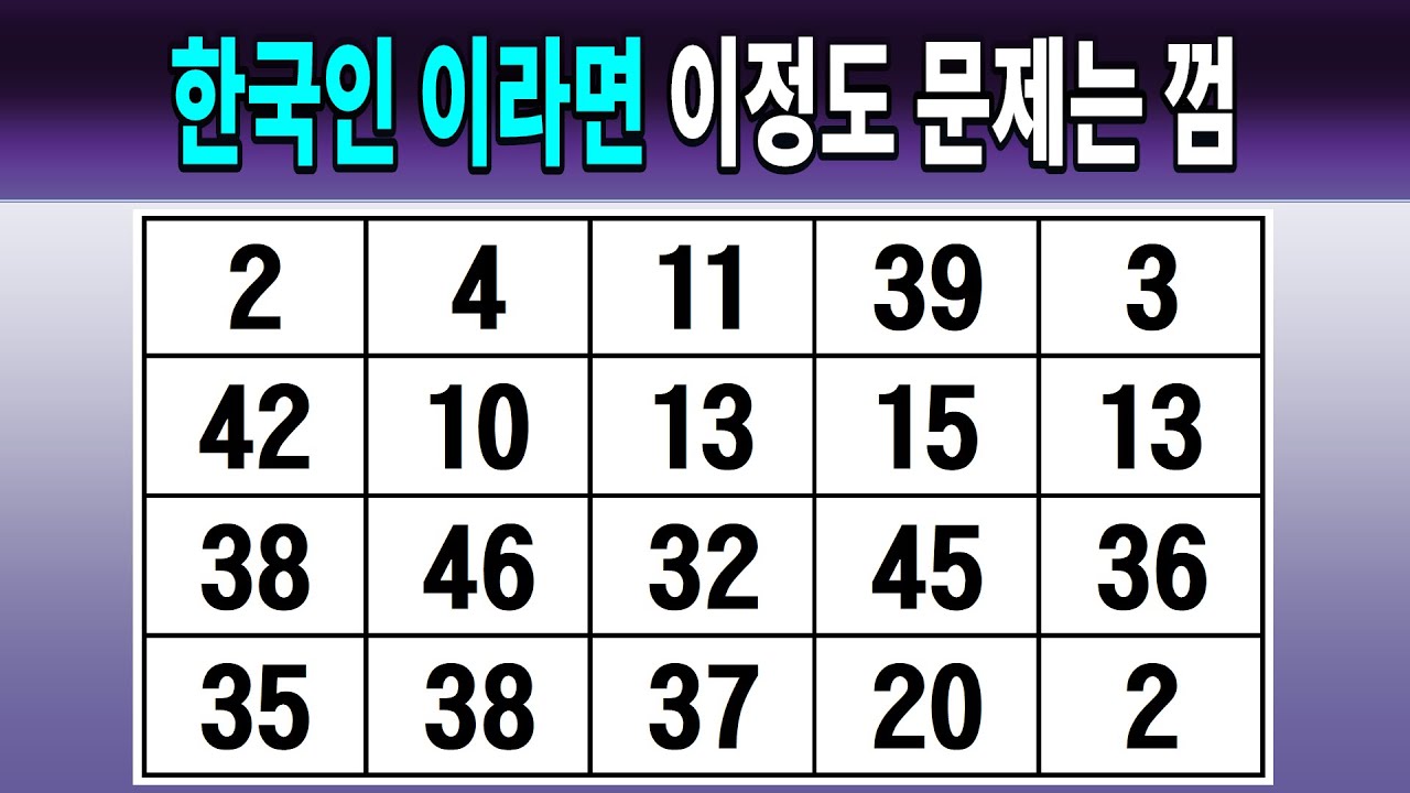 한국인 이라면 이정도 문제는 껌 【같은숫자찾기치매예방퀴즈치매테스트숫자퀴즈숫자찾기숫자3쌍】 Youtube