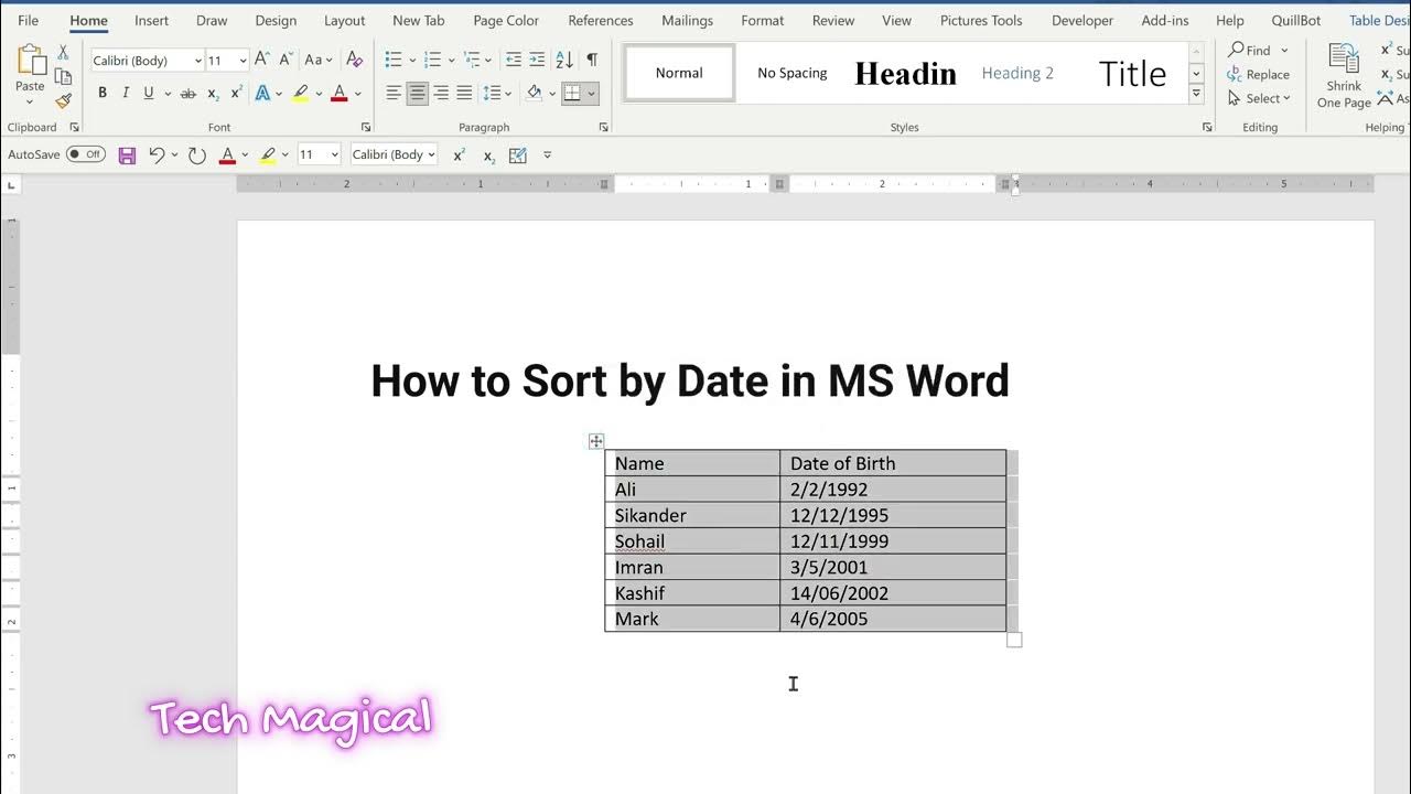 How to Sort by Date in MS Word - YouTube