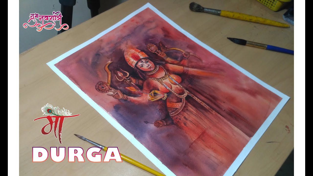 Durga Drawing Watercolor / Maa Durga Drawing Step By Step - YouTube