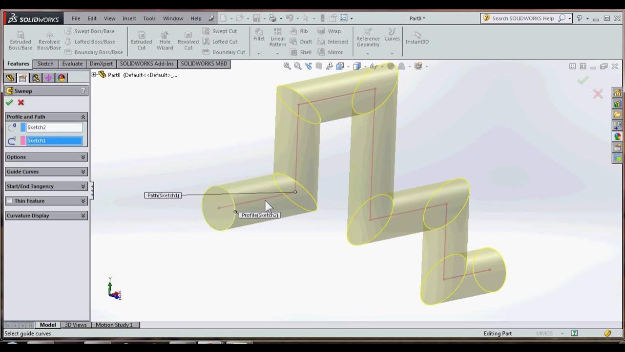 how to use swept boss base in solidworks....video 12##..solidworks tutorial.. - YouTube