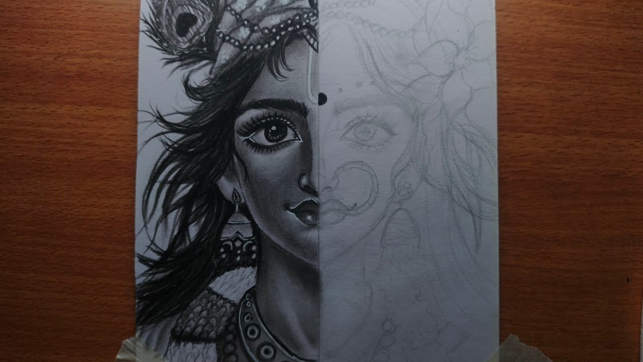 Radha Krishna Drawing Tutorial 😍, Step By Step, Krishna Drawing, part ...