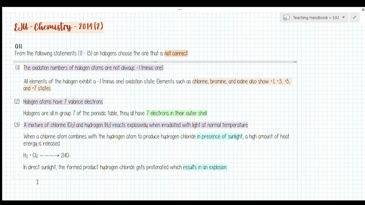 EJU (2014) II - Chemistry Q 11-15 - Examination for Japanese University Admission - YouTube