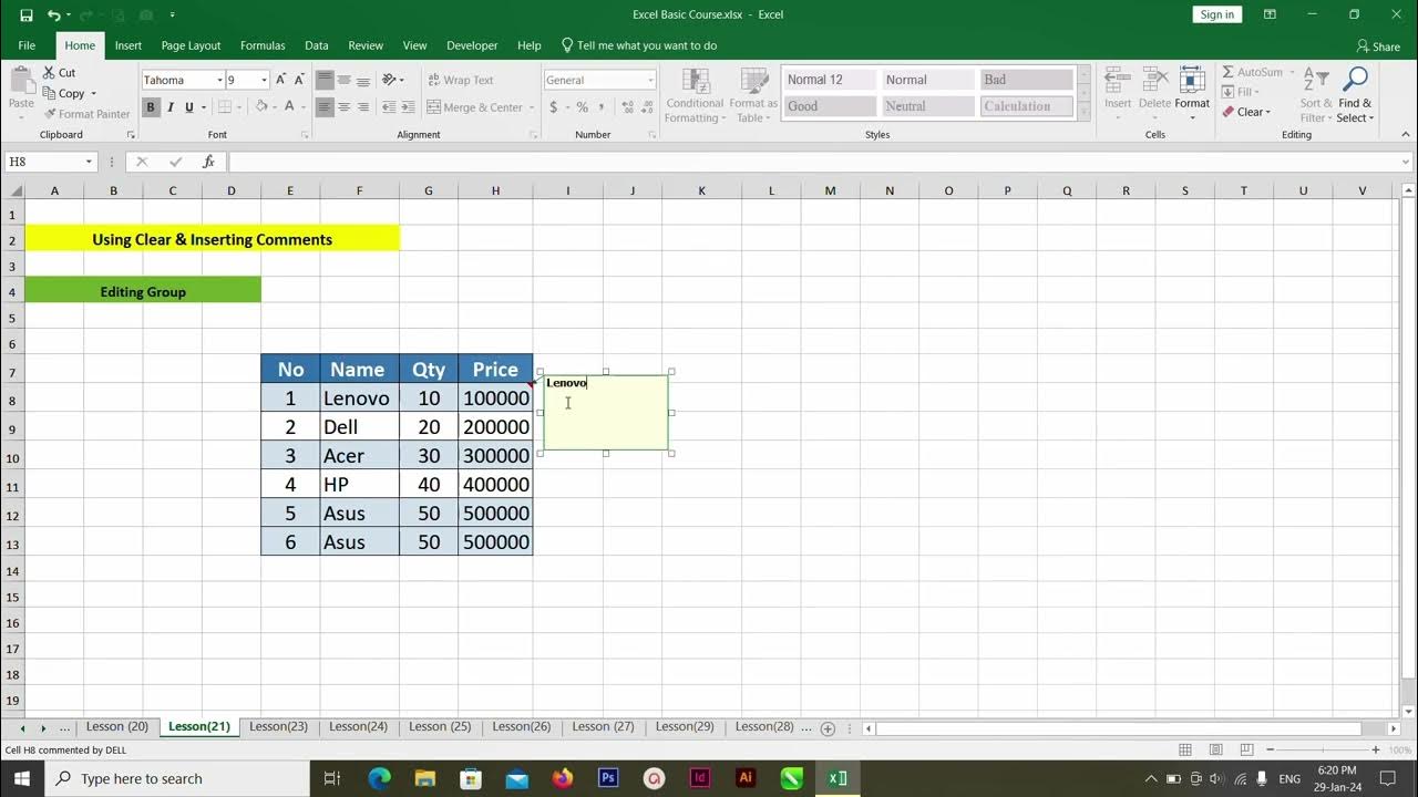Basic Excel Lesson (21) Using Clear & Inserting Comments - YouTube