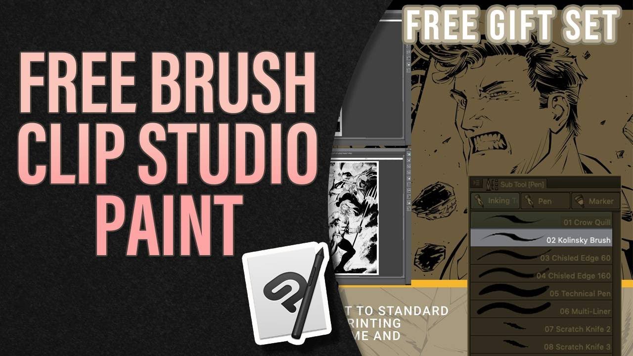 FREE Brush for Inking Comic Book art - CSP - YouTube