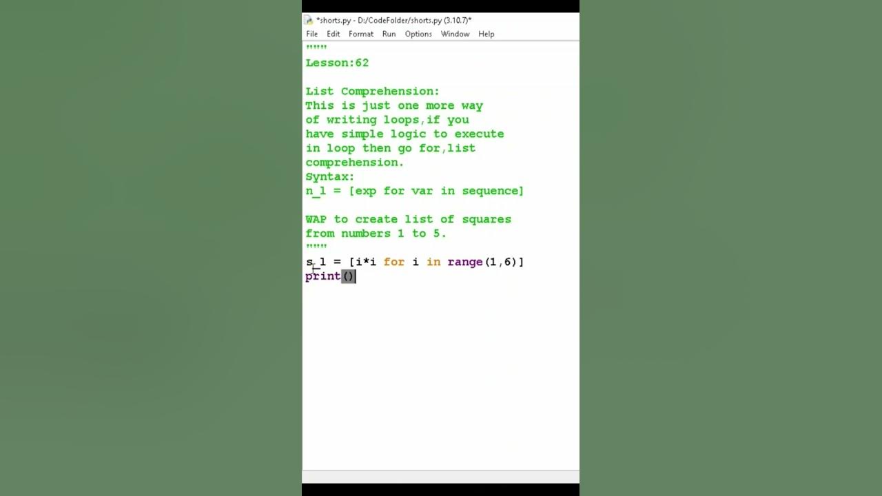 How To Create List Of Squared Numbers Shorts Python Coding Pythontricks Pythonprogramming