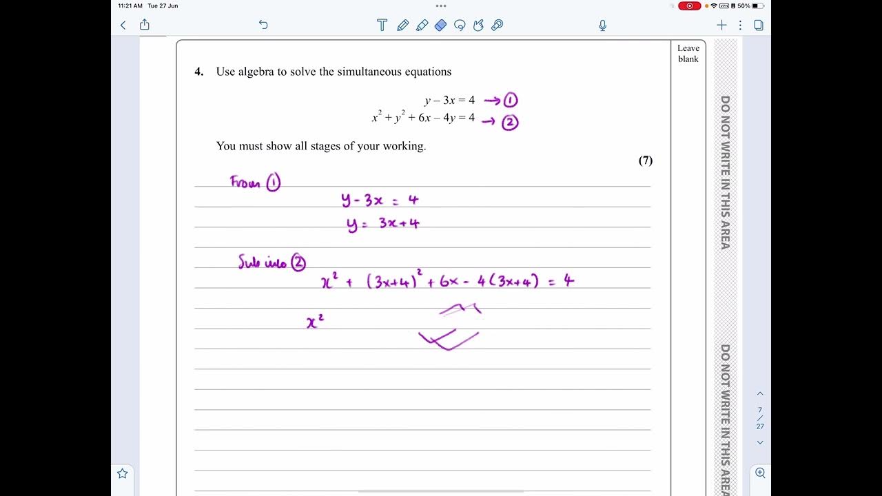 IAL Edexcel, Oct 2020, P1, Q4, Equations and Inequalities, Quadratic Simultaneous equations,N ...