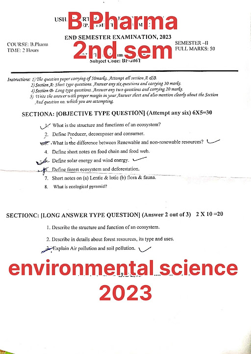 Environmental science Question 2023 // B Pharmacy 2nd semester // BP-206T //EVS // UMU// viral ...