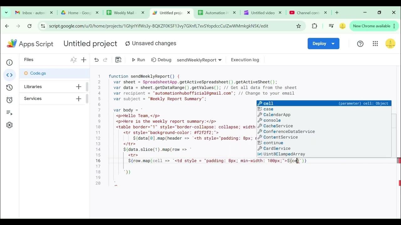 Automate Emails with Google Sheets & Apps Script | No More Manual Reports! - YouTube