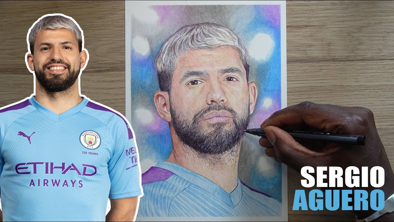 Sergio AGUERO Ballpoint Pen Drawing - Manchester City | DeMoose Art ...