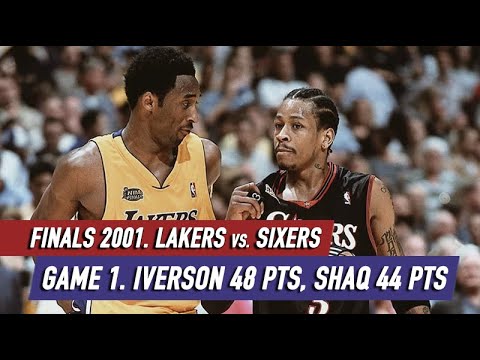 NBA Finals 2001. Lakers vs Sixers Game 1 Full Highlights, Iverson 48 pts, Shaq 44 pts HD
