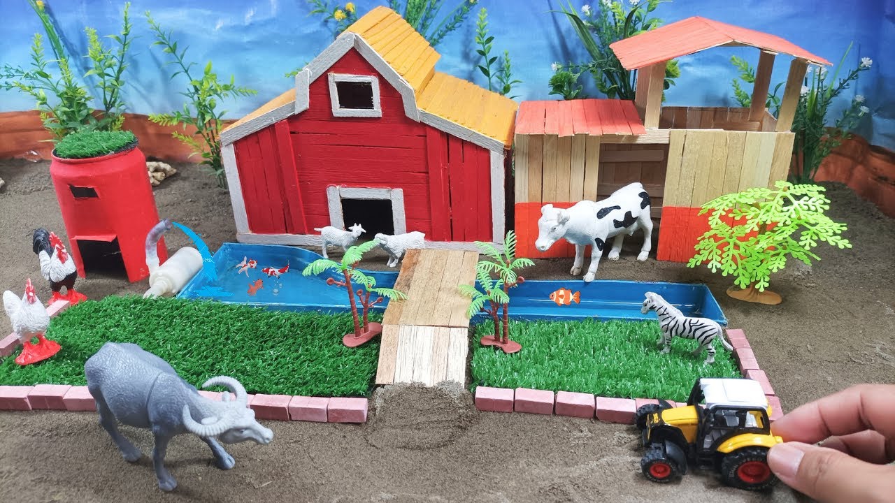 Best DIY Farm Diorama with house cow, barn | mini pump supply water for ...