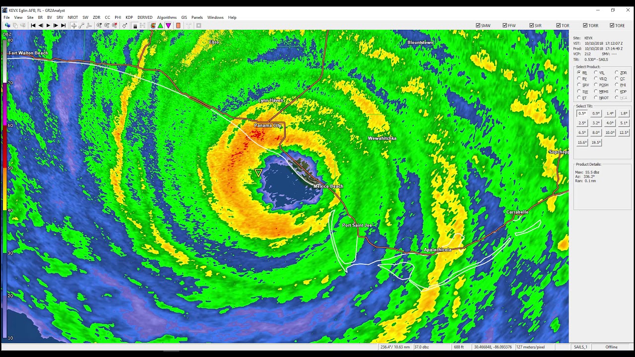 Hurricane Michael Radar Loop 10/10/2018 over Mexico Beach, FL - YouTube