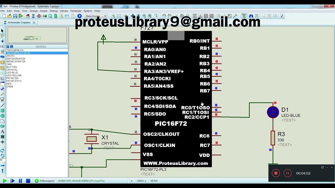 How to Simulate PIC 16f72 Microcontroller in Proteus LED BLINKING - YouTube