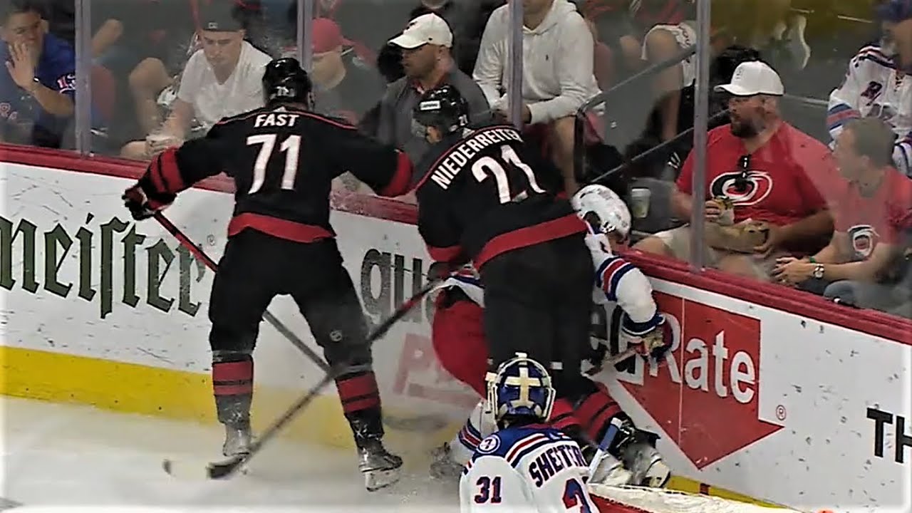 Ryan Lindgren Gets CRUNCHED into the Boards by Nino Niederreiter - YouTube