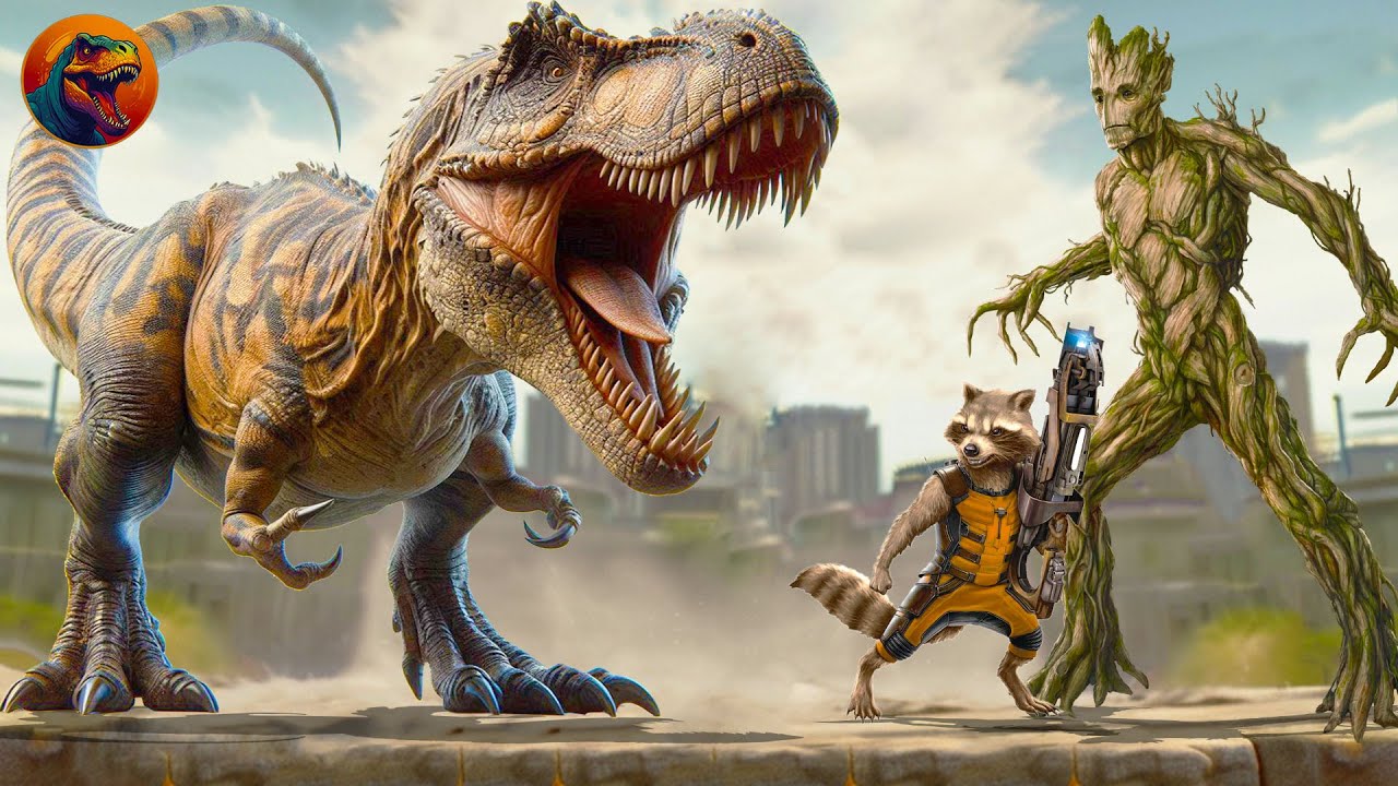 EVOLUTION Of Dinosaur T-Rex : ROCKET and GROOT fights Tyrannosaurus | Jurassic World Evolution 2 ...