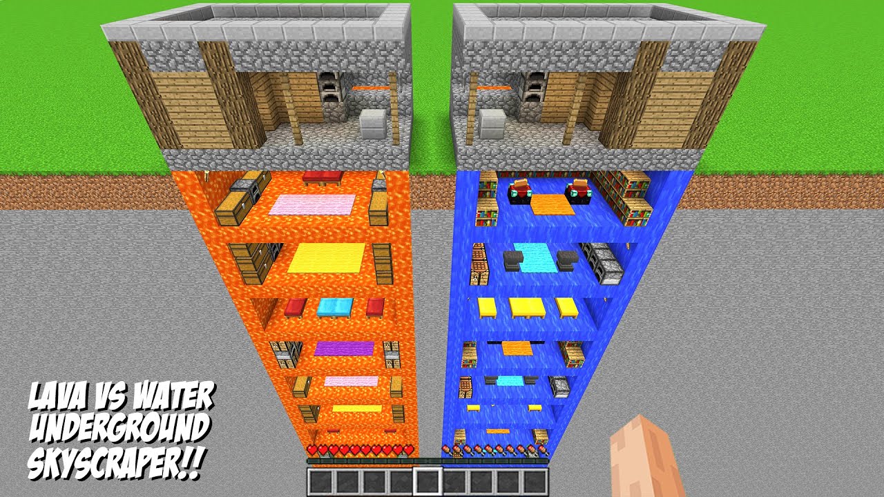Which UNDERGROUND SKYSCRAPER is BETTER LAVA vs WATER? THE BIGGEST ...