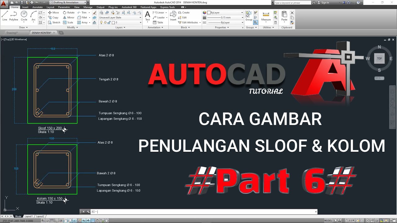 Autocad Tutorial !!! Cara Membuat Detail SLOOF dan KOLOM # Part6 - YouTube
