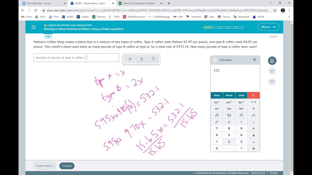 Solving A Value Mixture Problem Using A Linear Equation Youtube
