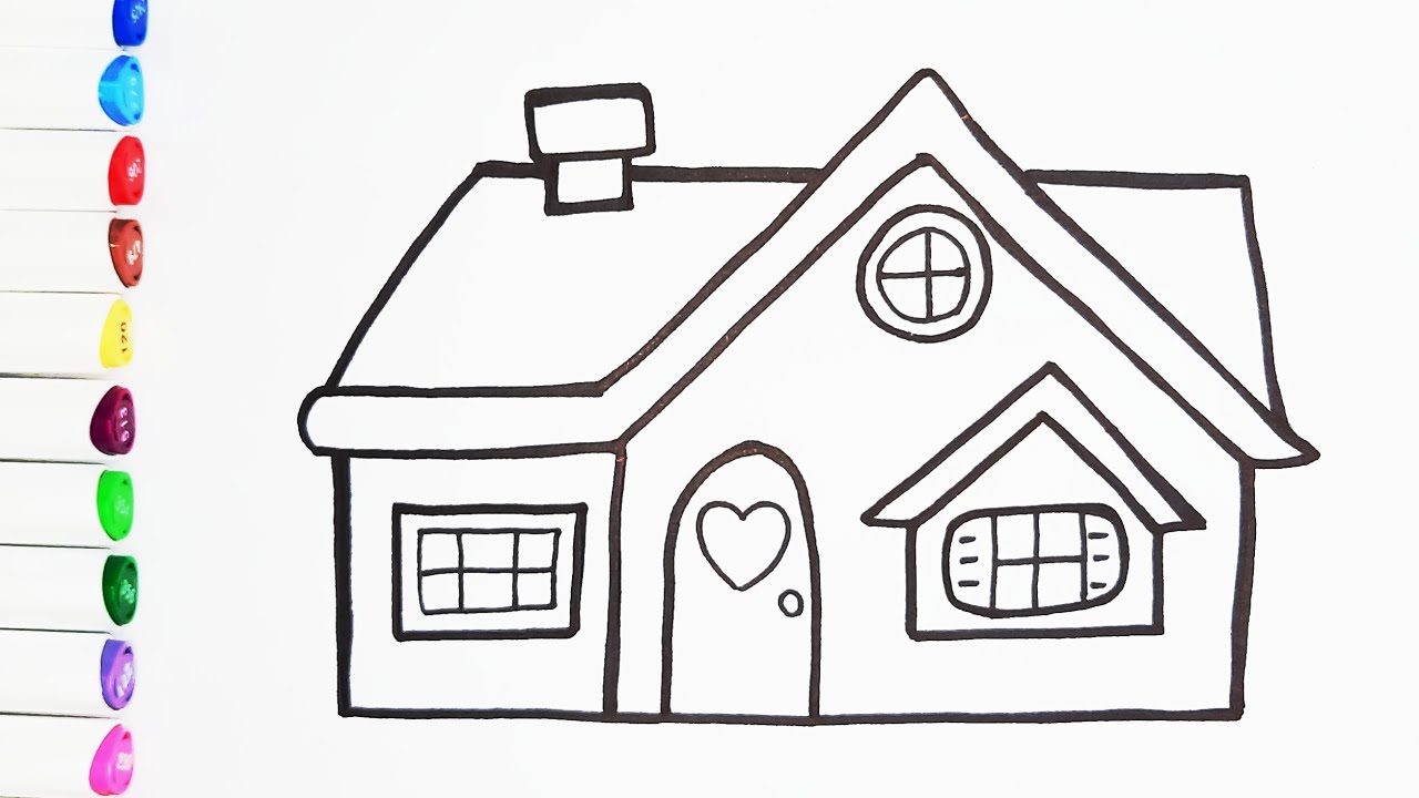 How to draw a beautiful and easy villa house / step by step colorful ...