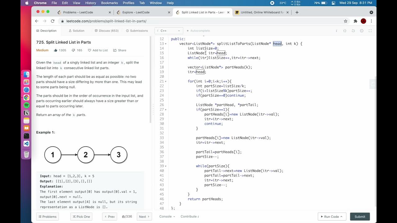 Split Linked List In Parts Leetcode 725 C Linked List Medium