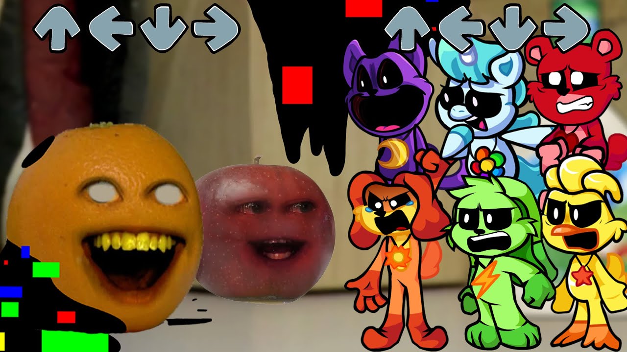 FNF new Smiling Critters ALL PHASES vs Annoying Orange & Apple Sings ...