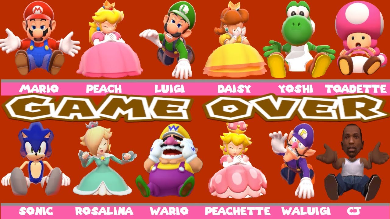 Super Mario 3D World twenty (20) Characters Dying and Game Over Screens ...