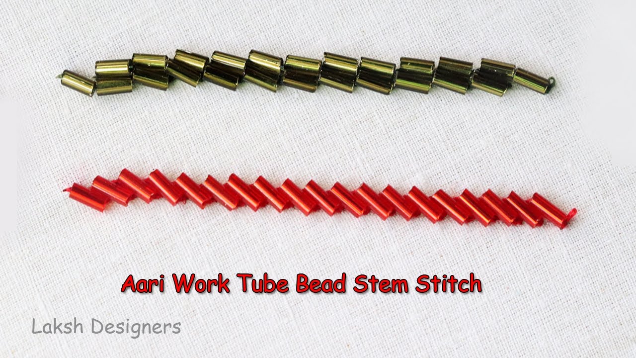 Aari Work Tube bead stem stitch tutorial for beginners / Aari work basic stitches online class ...