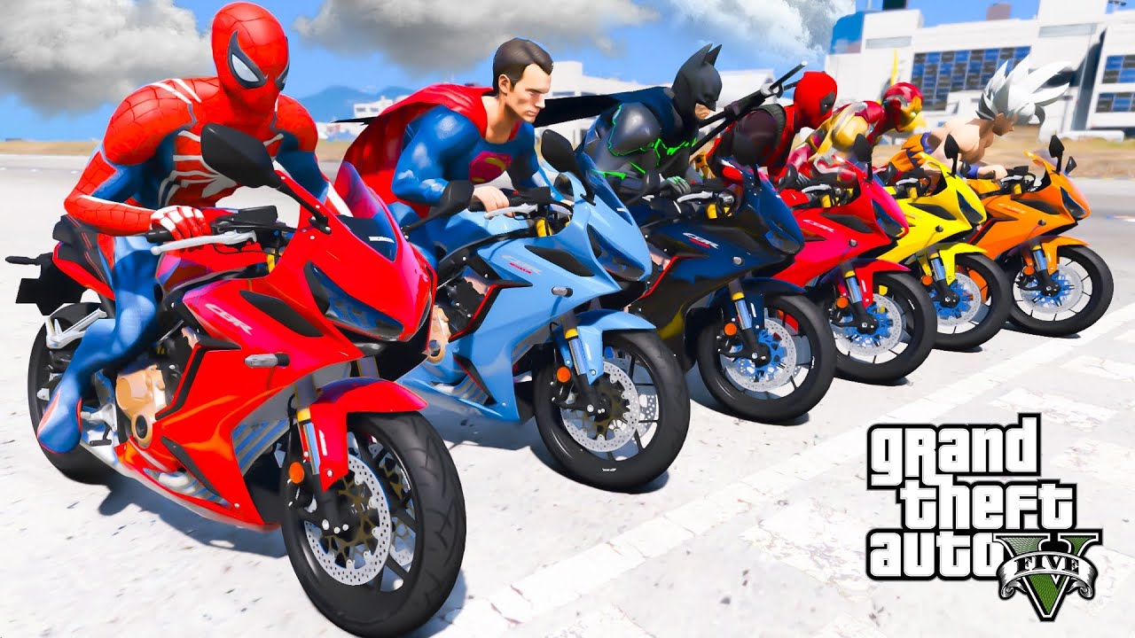SUPERHERO MOTORCYCLE FUNNY CONTEST - JUMP OVER A ROW OF HELICOPTERS ...