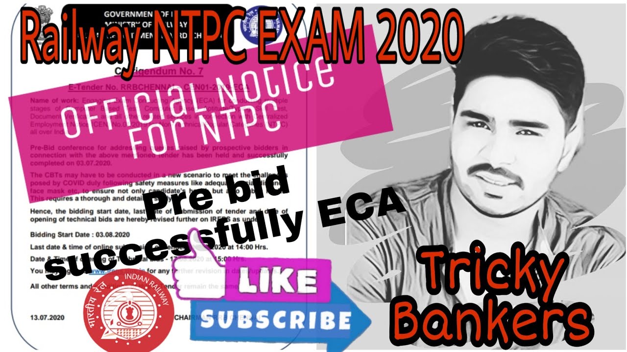 Railway NTPC EXAM 2020.. OFFICIAL NOTIFICATION FOR TECHNICAL BID AND ...
