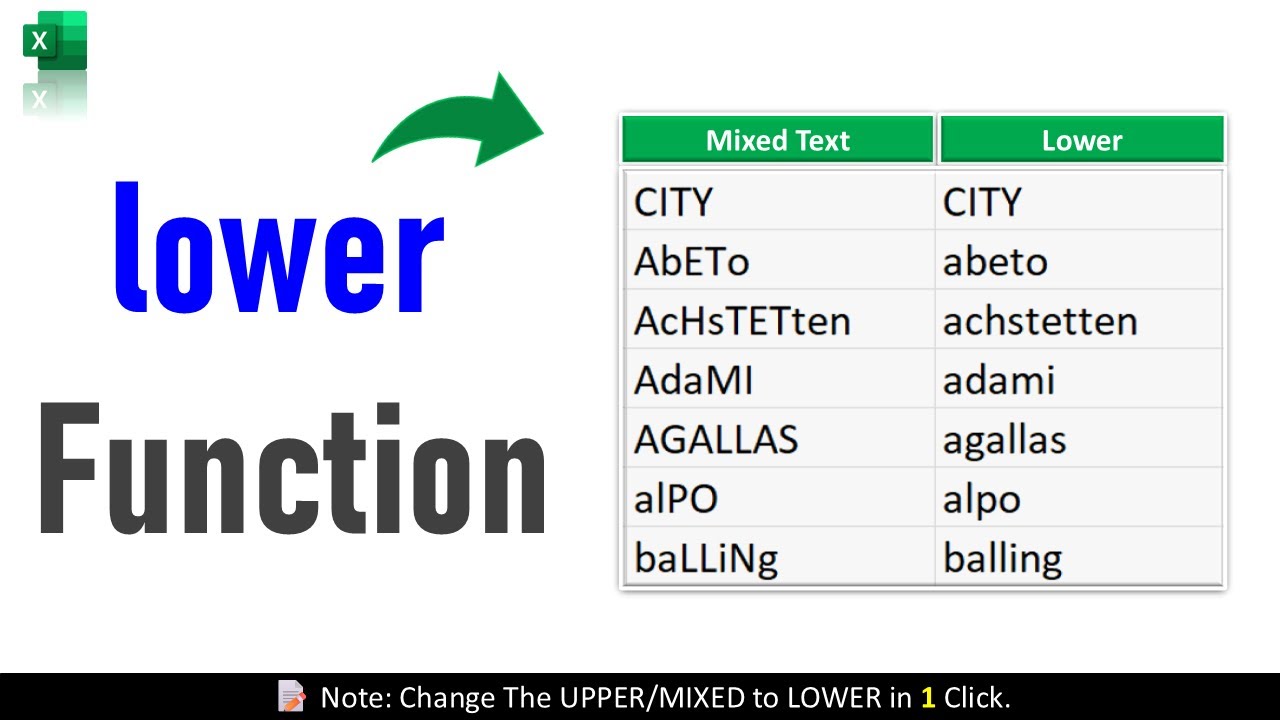 How To Use The Lower Function In Excel Convert Text To Lowercase In Excel Youtube