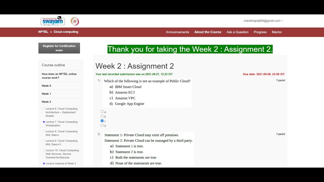 Cloud Computing | NPTEL | Week 2 | assignment solution 2 | 2021 - YouTube