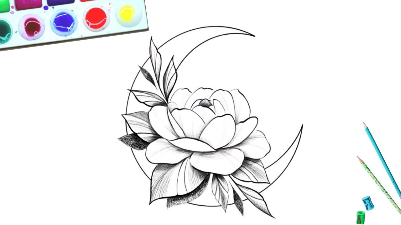 How to draw a Rose Drawing with moon | super easy drawing | sttep by ...