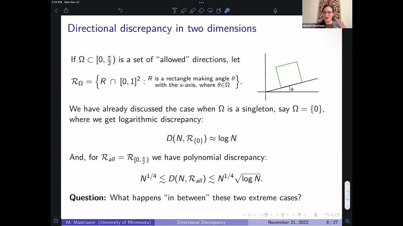 Michelle Mastrianni "Lower bounds for the directional discrepancy" - YouTube