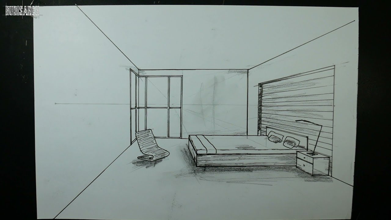 Interior - How To Draw Simple Bedroom in 1 Point Perspective - YouTube
