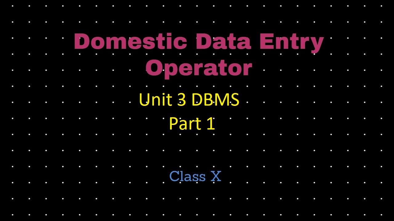 Domestic Data Entry Operator | Class X | unit 3 DBMS part 1 - YouTube