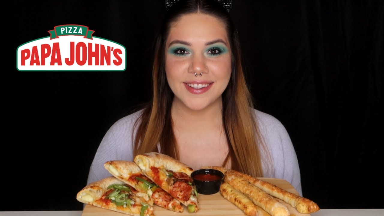 PAPA JOHN'S MUKBANG | CHEESY CALZONE EPIC STUFFED CRUST PIZZA AND ...