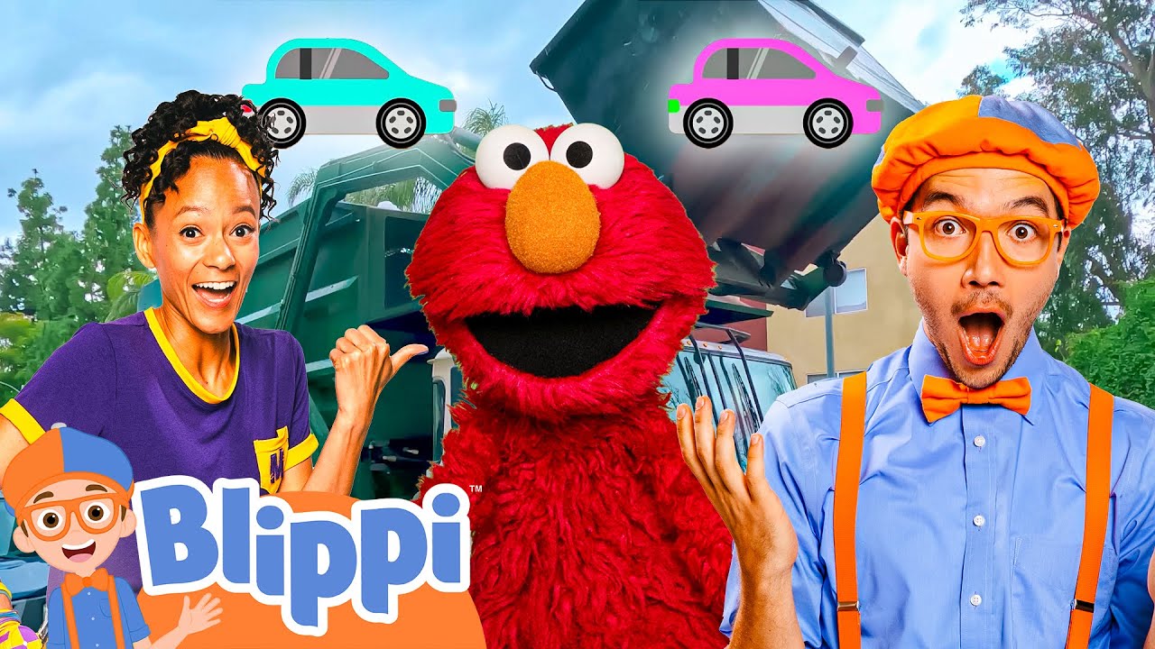 🗑️Blippi &Elmo The Garbage Truck On The Way!🚚 | Kids Learning Videos ...