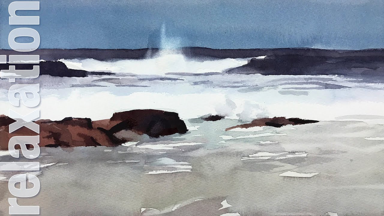 Relaxing Watercolor of a Rocky Beach - YouTube
