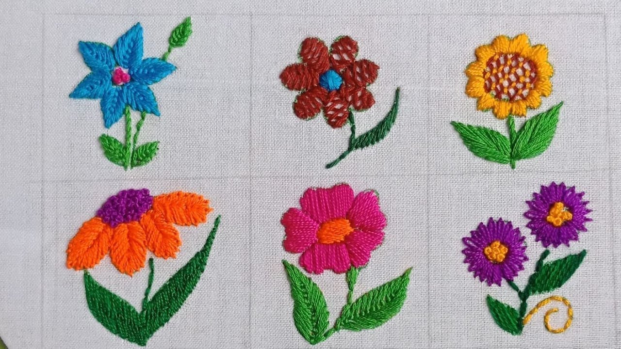 Hand Embroidery: 6 Types of Flowers,Different Stitch 6 Flowers ...