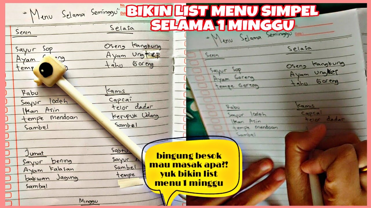 BIKIN LIST MENU SIMPLE SEMINGGU - YouTube