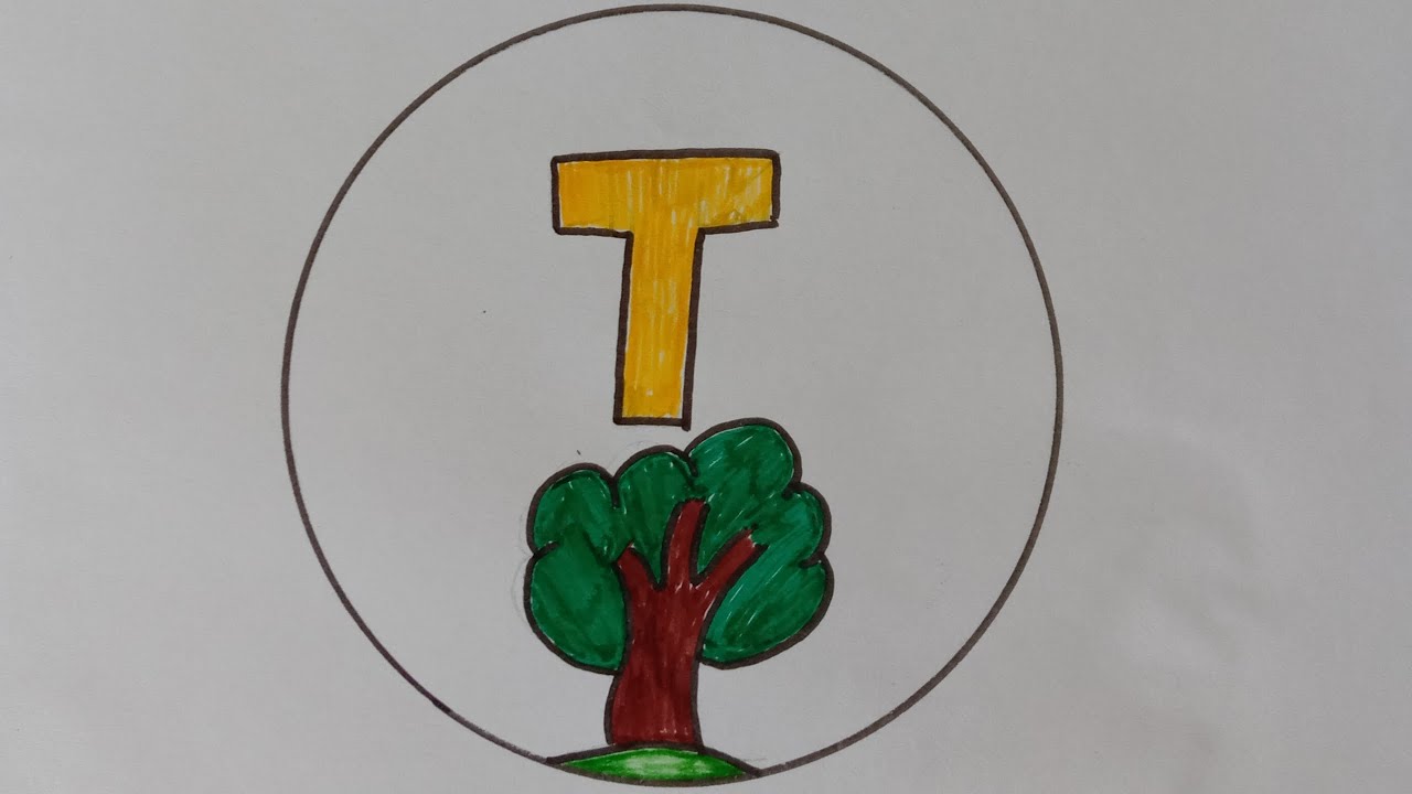 T For Tree Drawing | Easy Tree Drawing | Alphabet T Drawing Easy - YouTube