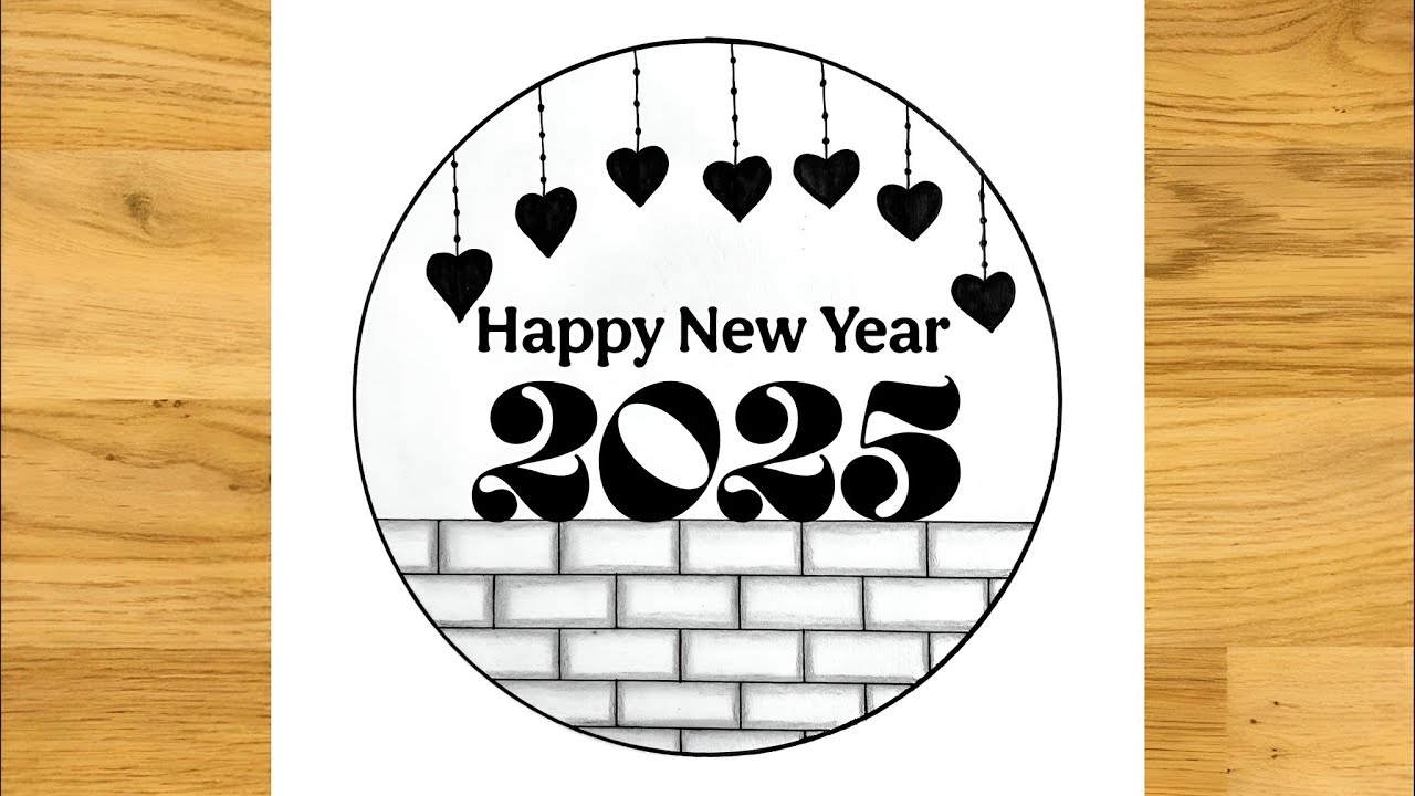 How to draw happy new year card ''2025'' with pencil || Easy drawing ...