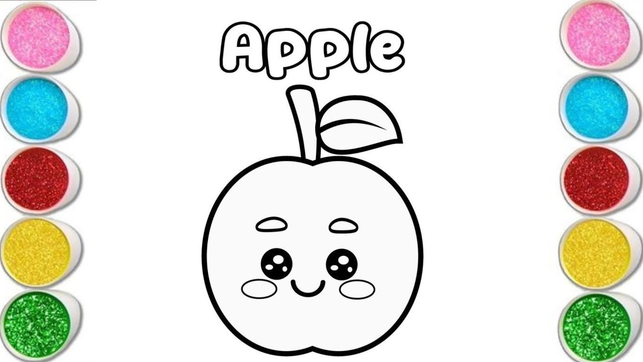 How to Draw An Apple 🍎 Drawing, Painting and Coloring for Kids and ...