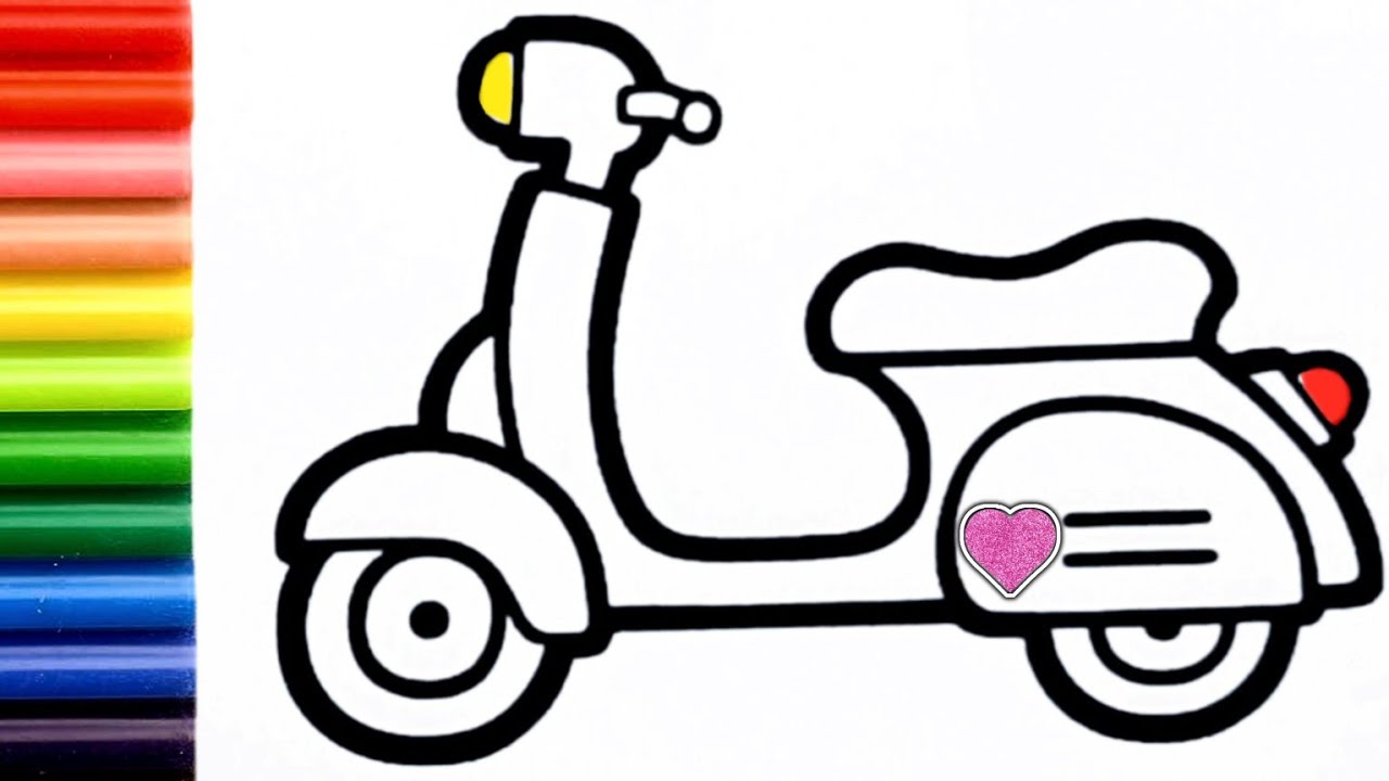 Scooter Easy Drawing Painting and Colouring | How To Draw A Scooter For ...