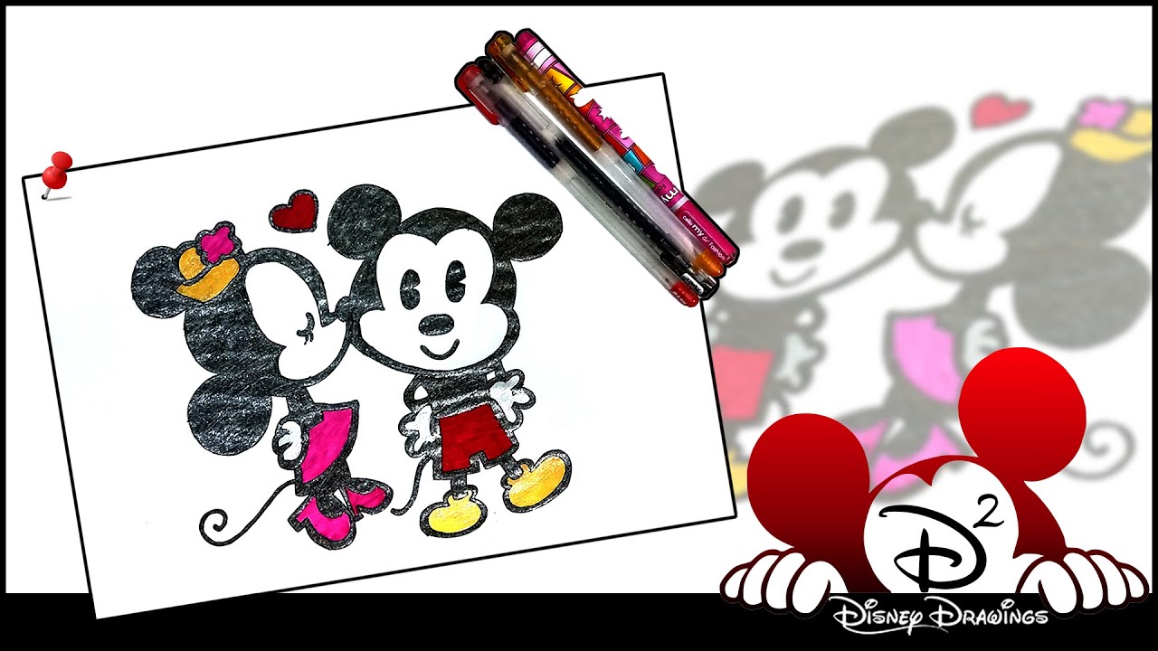 How to Draw Cute Little Minnie Mouse kissing Mickey Mouse inspired by ...