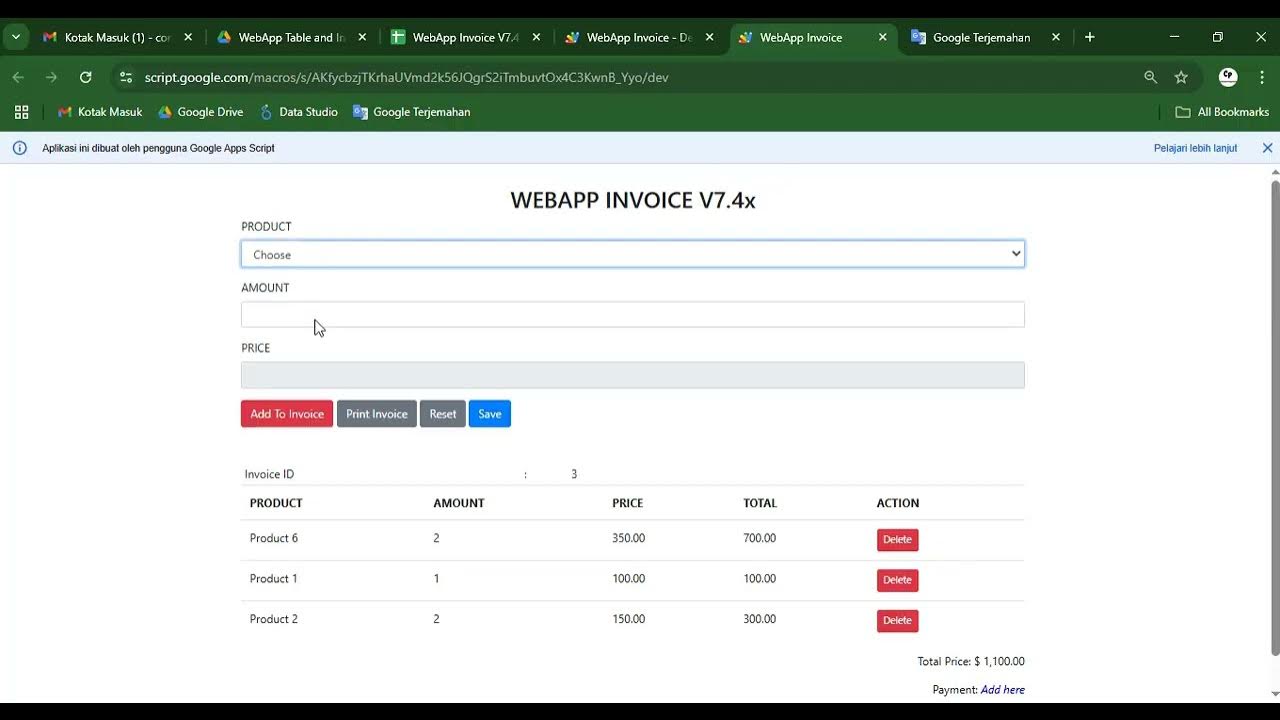 WebApp AppsScript - INVOICE V7.4x | Remove Product | Payment | Print | Save Data (Member) - YouTube